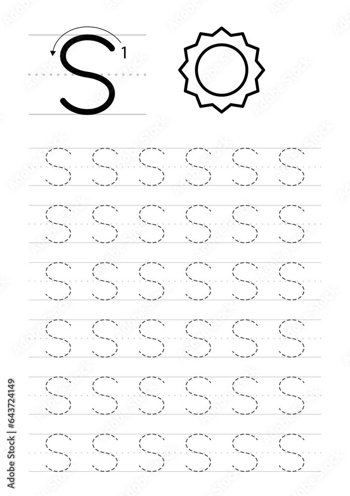 Printable letter S alphabet tracing worksheet Stock Vector | Adobe Stock