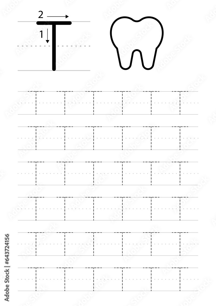Printable letter T alphabet tracing worksheet Stock Vector | Adobe Stock