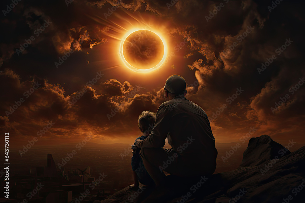 Father and Sun Safely Watching a Solar Eclipse ilustração do Stock ...