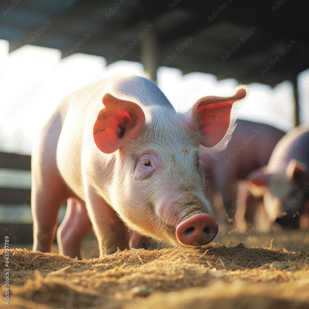Ecological pigs and piglets at the domestic farm background, Stock ...