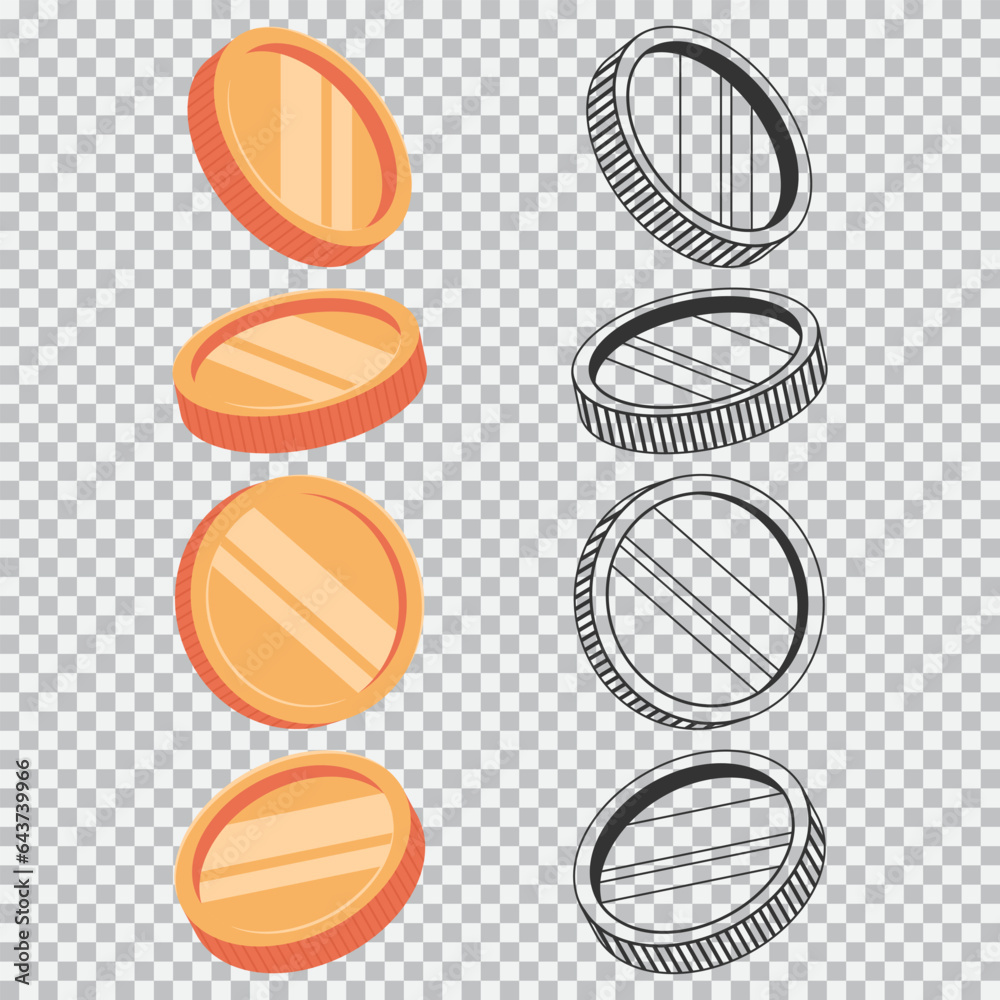 Coin flip animation vector cartoon illustration isolated on a ...