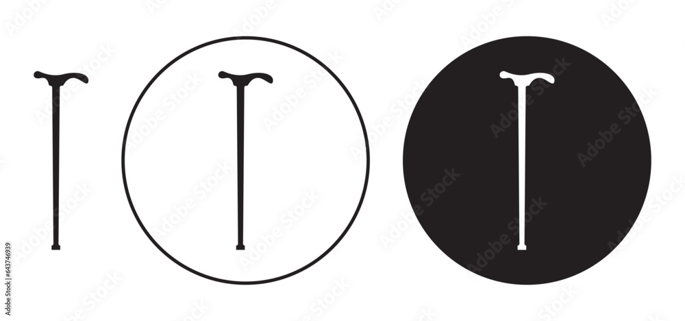 Walking stick vector icon set. old people walking stick symbol in black ...