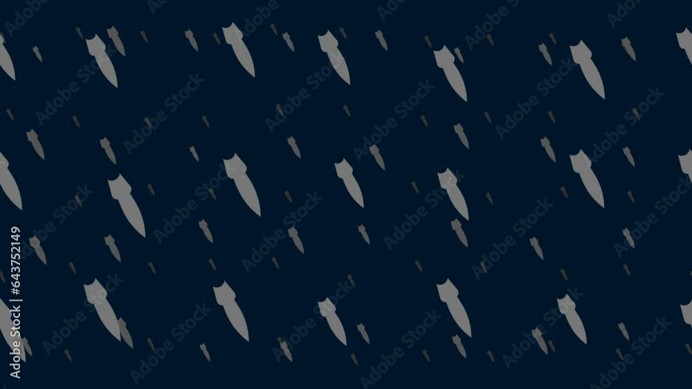 Falling rocket symbols float horizontally from left to right. Parallax ...