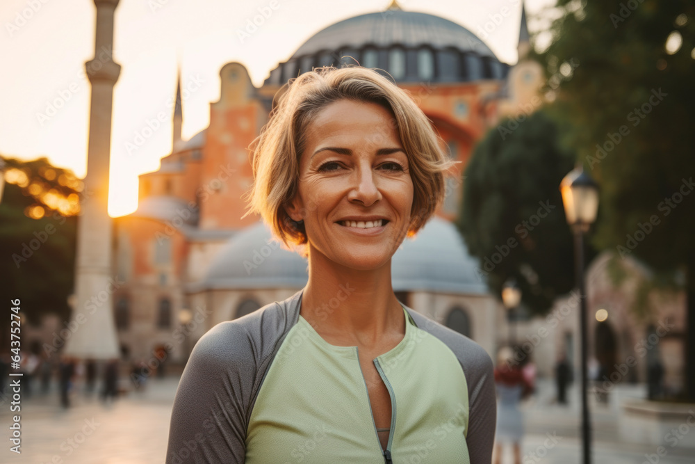 Close-up portrait photography of a satisfied mature woman wearing a ...