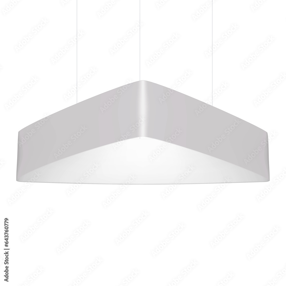 Hanging triangle trade show display realistic vector mockup. Triangular ...