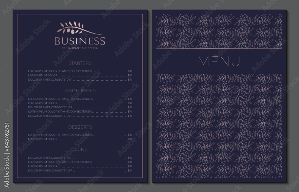 Elegant Menu Design for Italian Mediterranean Restaurant in Navy Blue ...