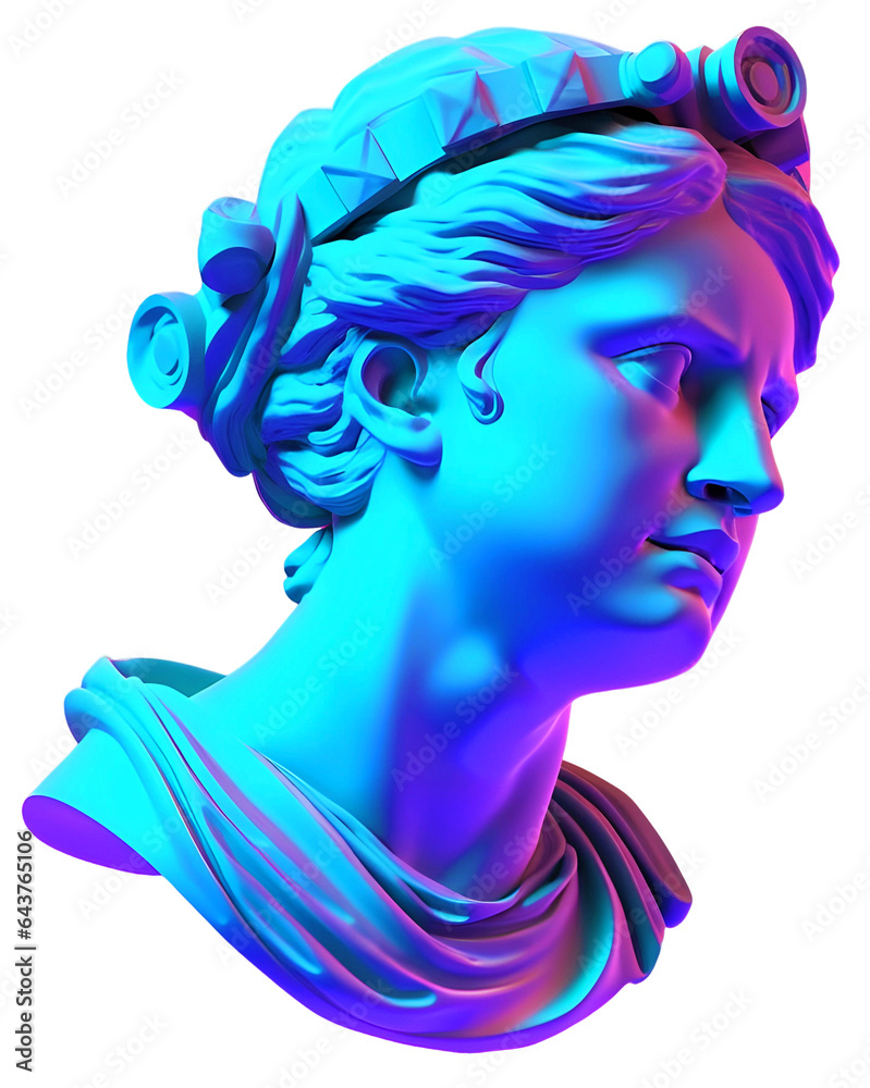 3d neon female greek bust of ancient greek woman. Modern art, isolated ...