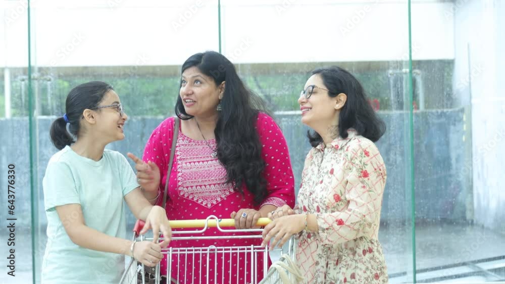 ladies day out shopping cart. Ladies shopping in a mall holding ...