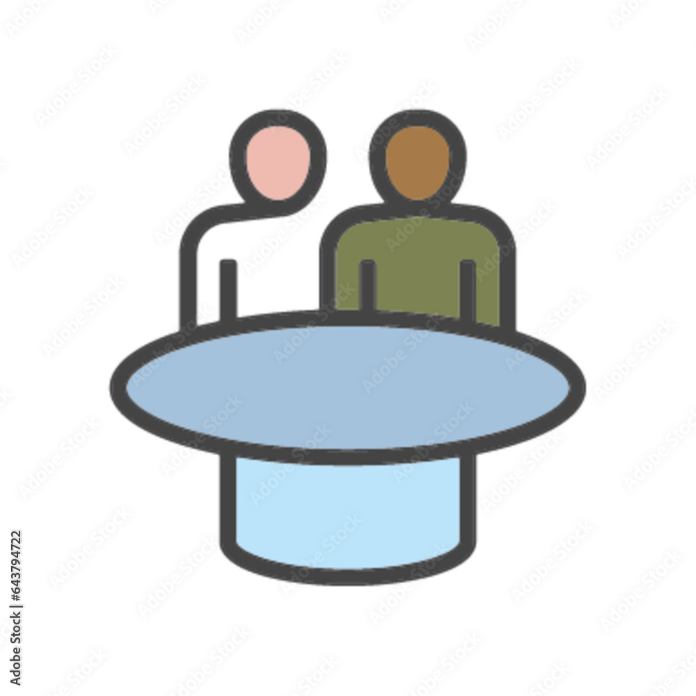 Pictogramme icones et logo equipe travail groupe table ronde couleur ...