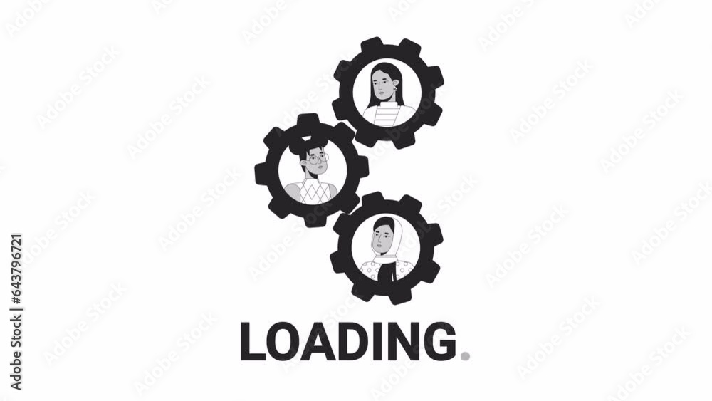 Teamwork gears bw loading animation. Women business diverse outline 2D ...