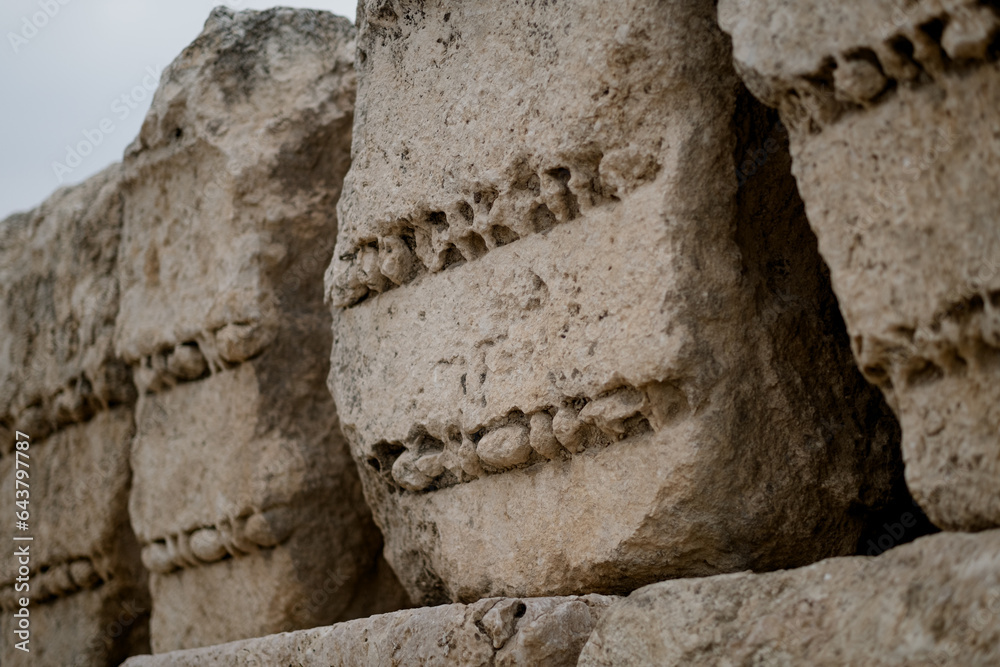 Closeup of the Roman architecture at the Amman Citadel in Jordan. The ...
