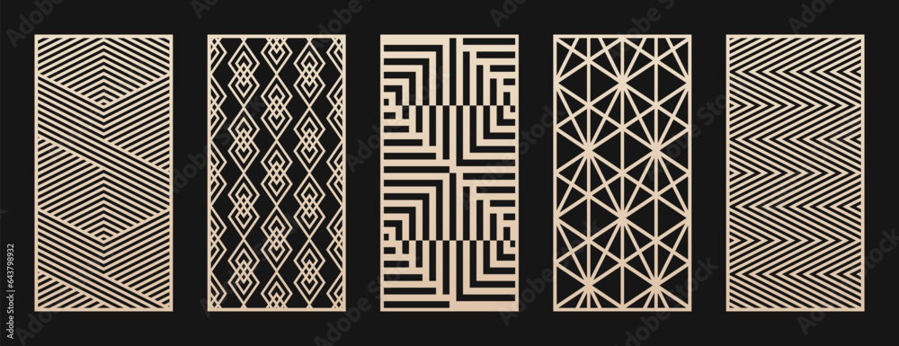 Laser cut, CNC cutting patterns collection. Vector set with abstract ...