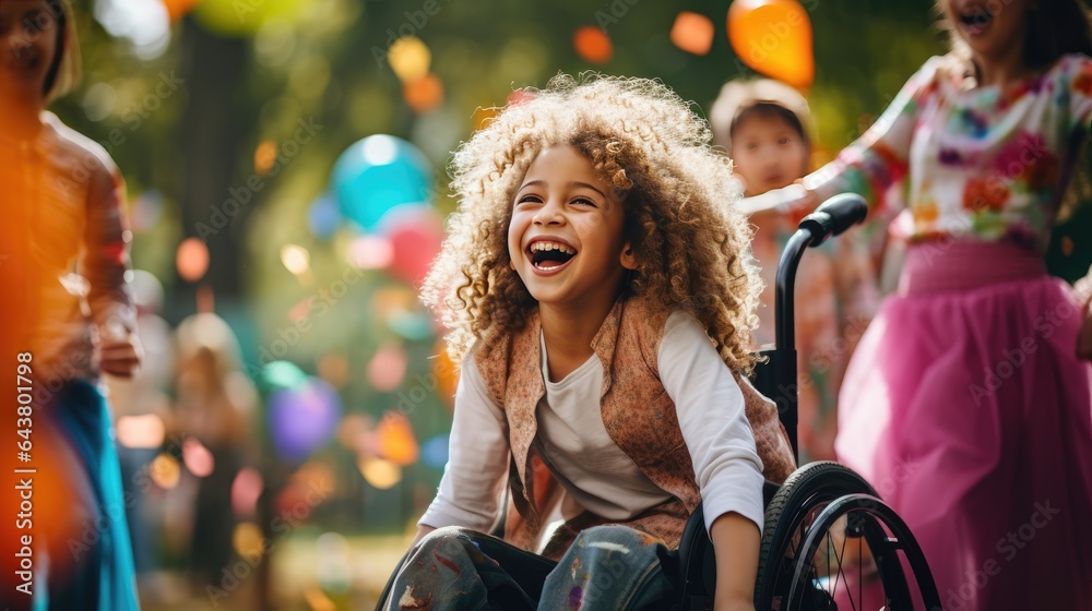 Happy girl in a wheelchair Stock Photo | Adobe Stock