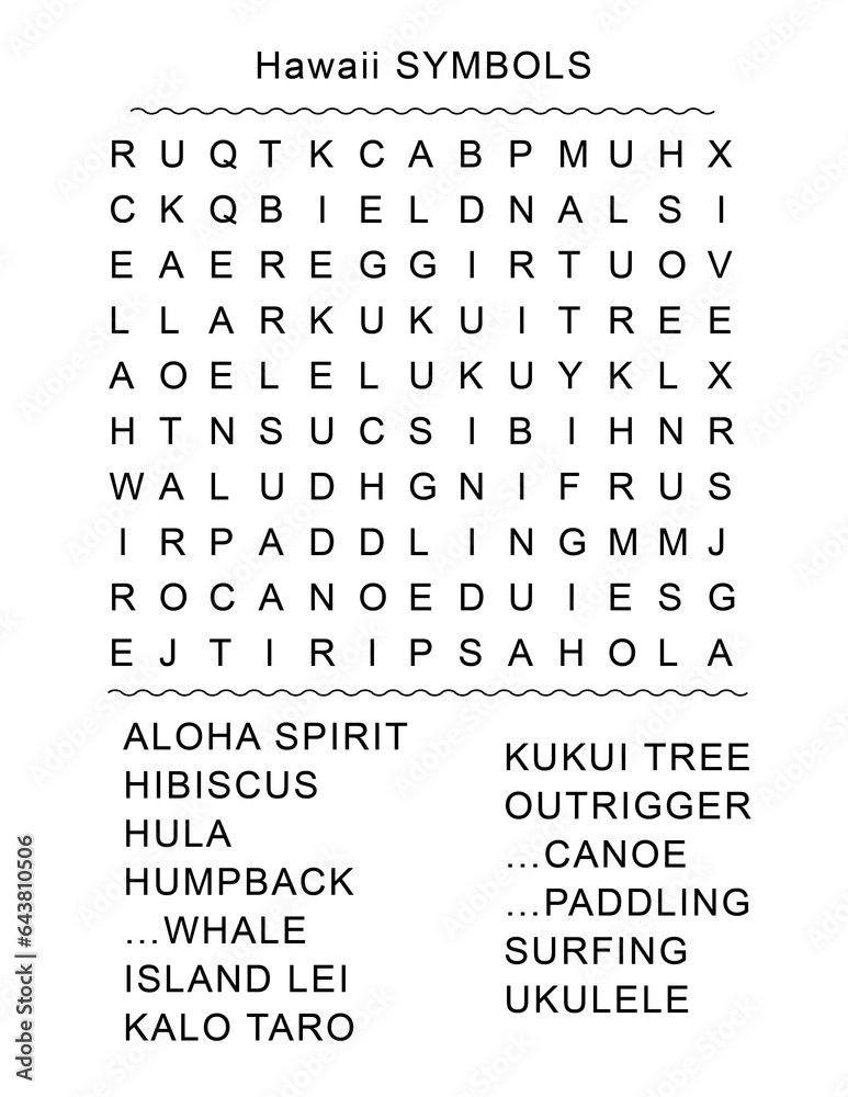 SYMBOLS of HAWAII - fun word search puzzle game - clear large ...