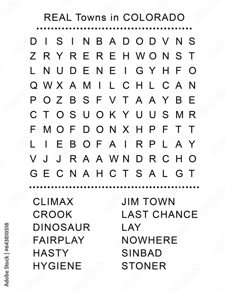 REAL TOWNS in COLORADO - fun word search puzzle game - clear large ...