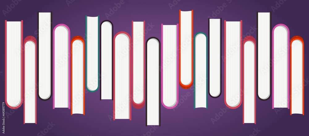 Books top view, Random books placed on shelf with top view and purple ...