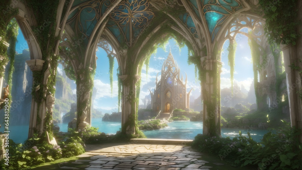 Journey through an ancient elven city adorned with ornate architecture ...