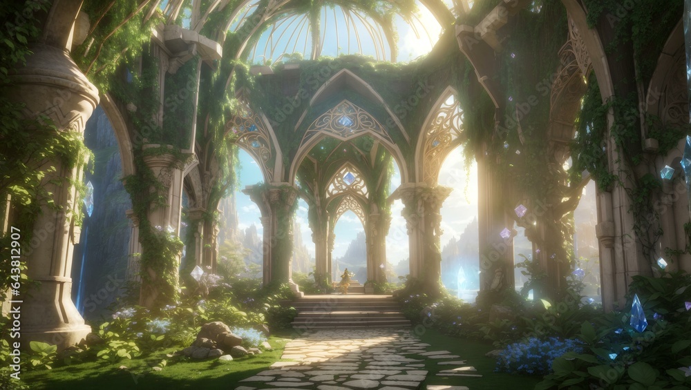 Journey through an ancient elven city adorned with ornate architecture ...