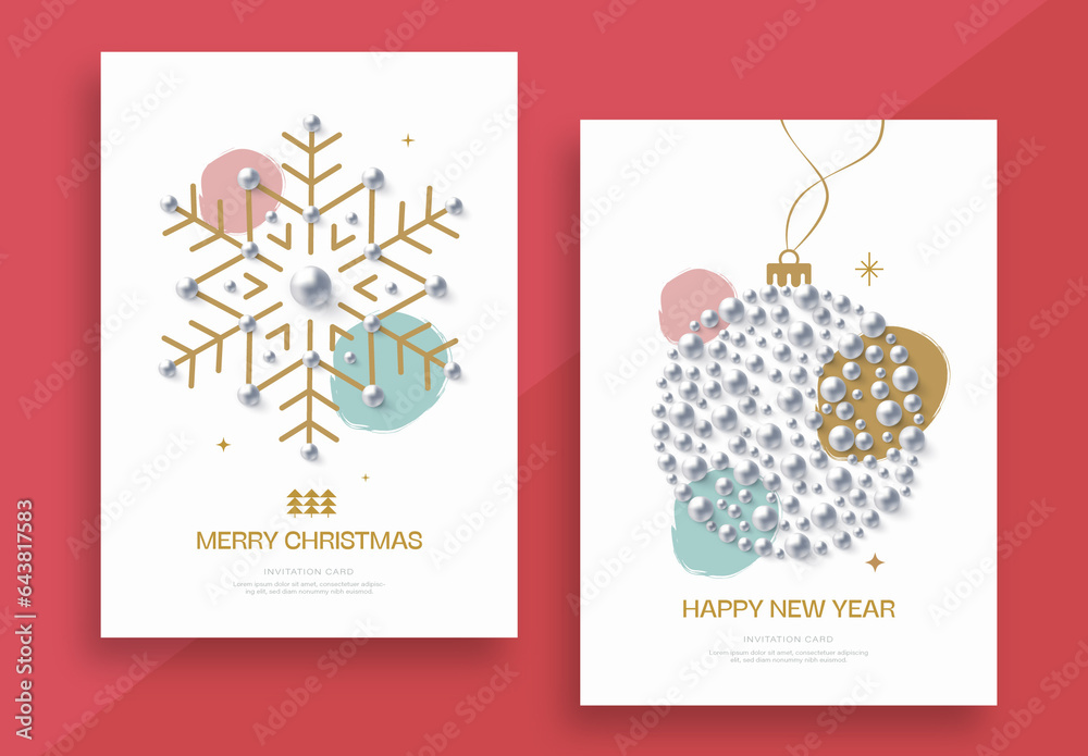Christmas Cards Layout with Snowflake and Ball Stock Template | Adobe Stock
