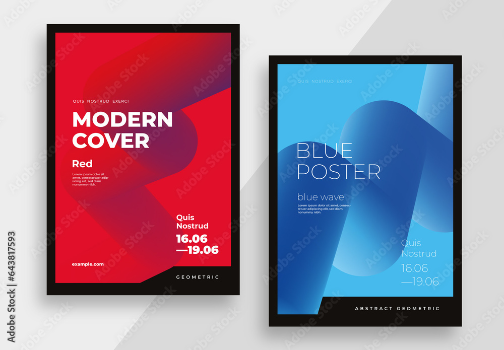 Modern Event Posters Layout with Blue and Red Accents Stock Template ...