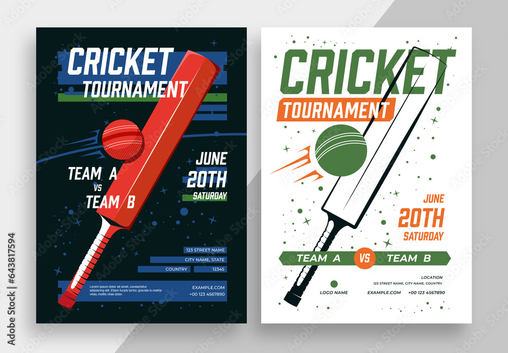 Cricket Tournament Poster Layout Stock Template | Adobe Stock
