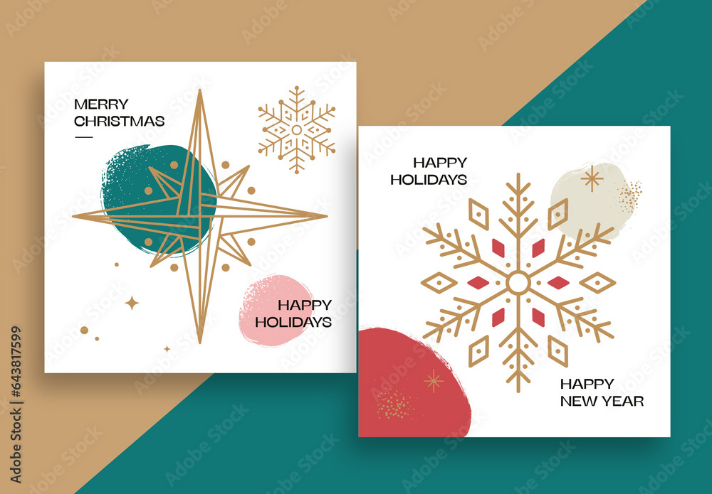 Christmas Cards Layout with Snowflake and Star Stock Template | Adobe Stock