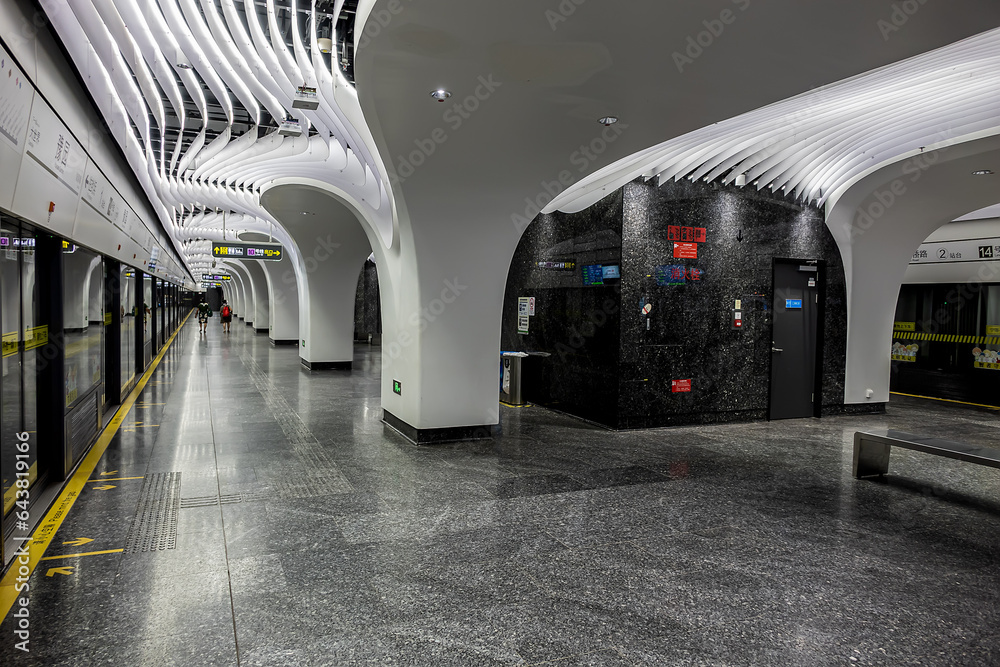 Interior of Shanghai metro. Shanghai metro operating route length of ...