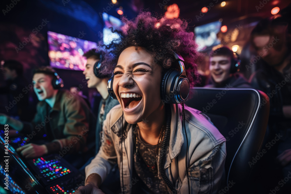 A group of gamers participating in a LAN (Local Area Network) party ...