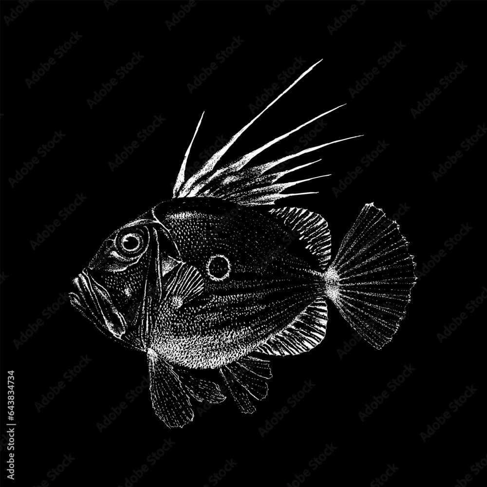 John Dory hand drawing vector isolated on black background. Stock ...