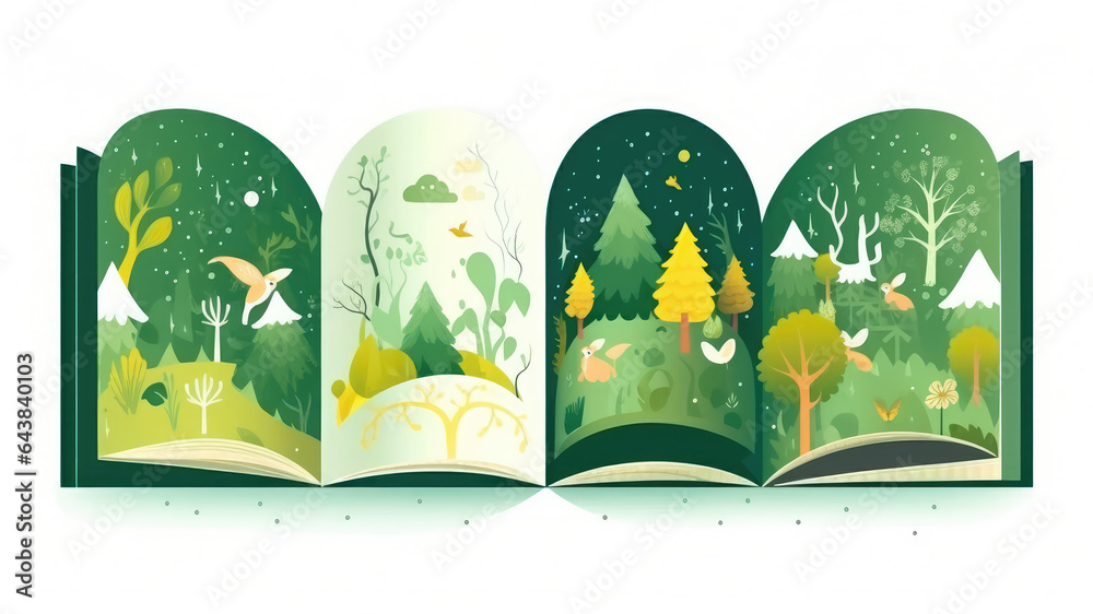Open book on 2 pages of children and kids magical fantasy story book ...
