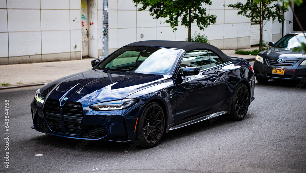 New York City, USA - July 23, 2023: 2023 BMW M4 Competition metal blue ...