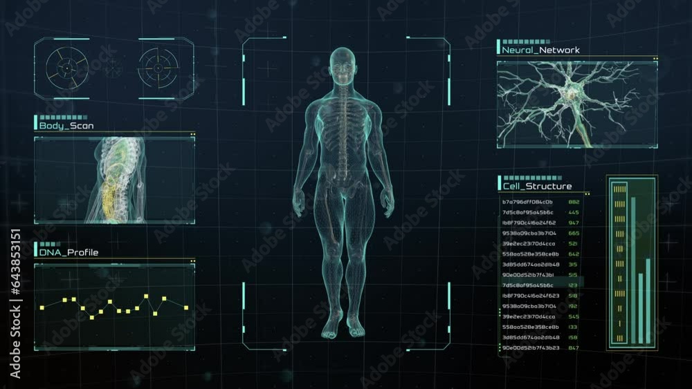 Anatomical Scan of Human Male Walking on Futuristic Touch Screen ...