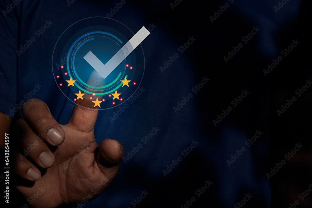 Show hand check mark icon.Customer service, service mind,service rating ...