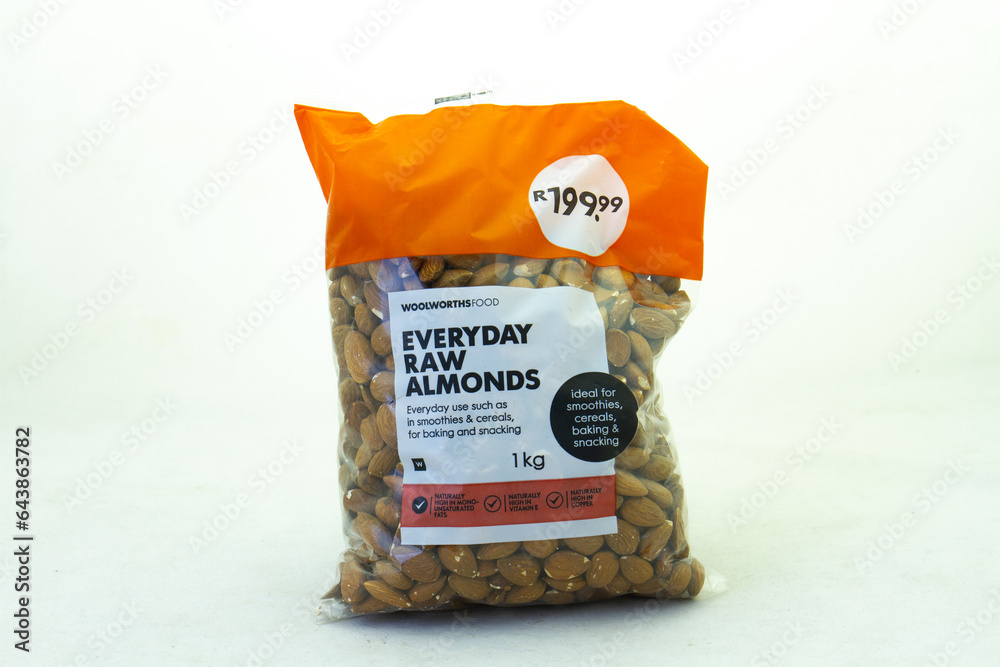 Johannesburg, South Africa - a bag of raw almonds from Woolworths Food ...