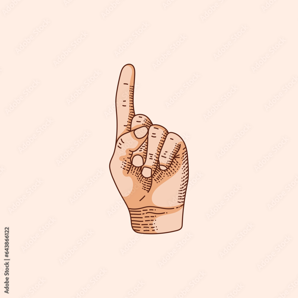 1 or One number logo in a deaf-mute hand gesture alphabet. Hand drawn ...