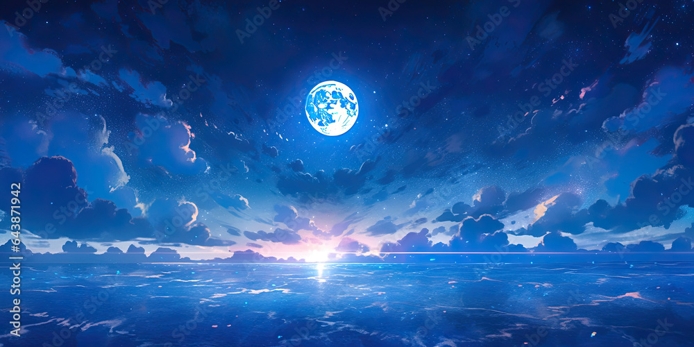 Anime moon wide background backdrop banner lunar night sky, generated ...