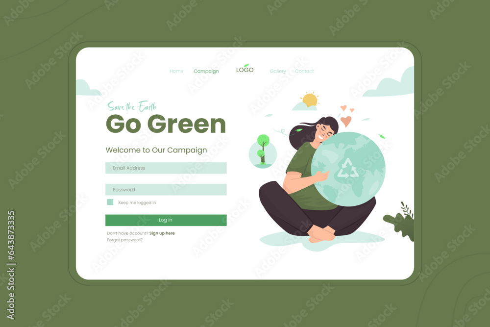Illustration of save earth go green concept on landing page Stock ...