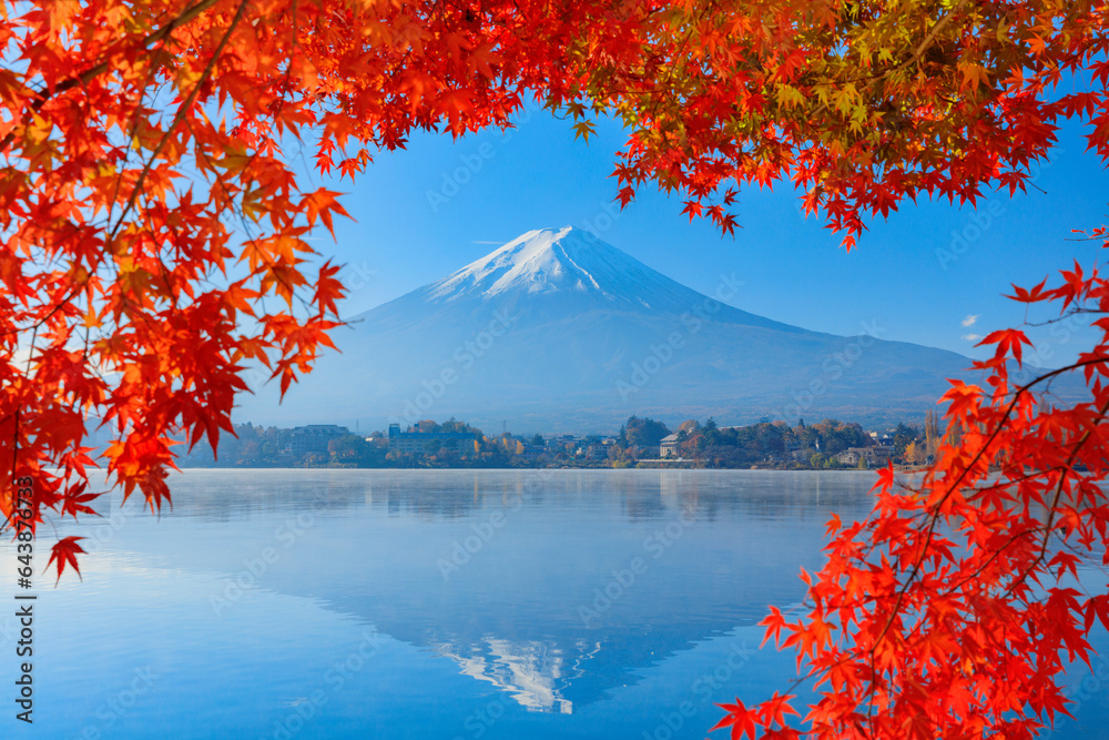 Autumn leaves of Lake Kawaguchi and Mt. Fuji, Japan,Yamanashi ...