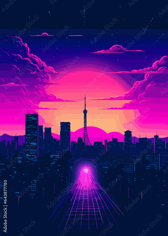 Immerse yourself in the mesmerizing world of city synthwave design ...