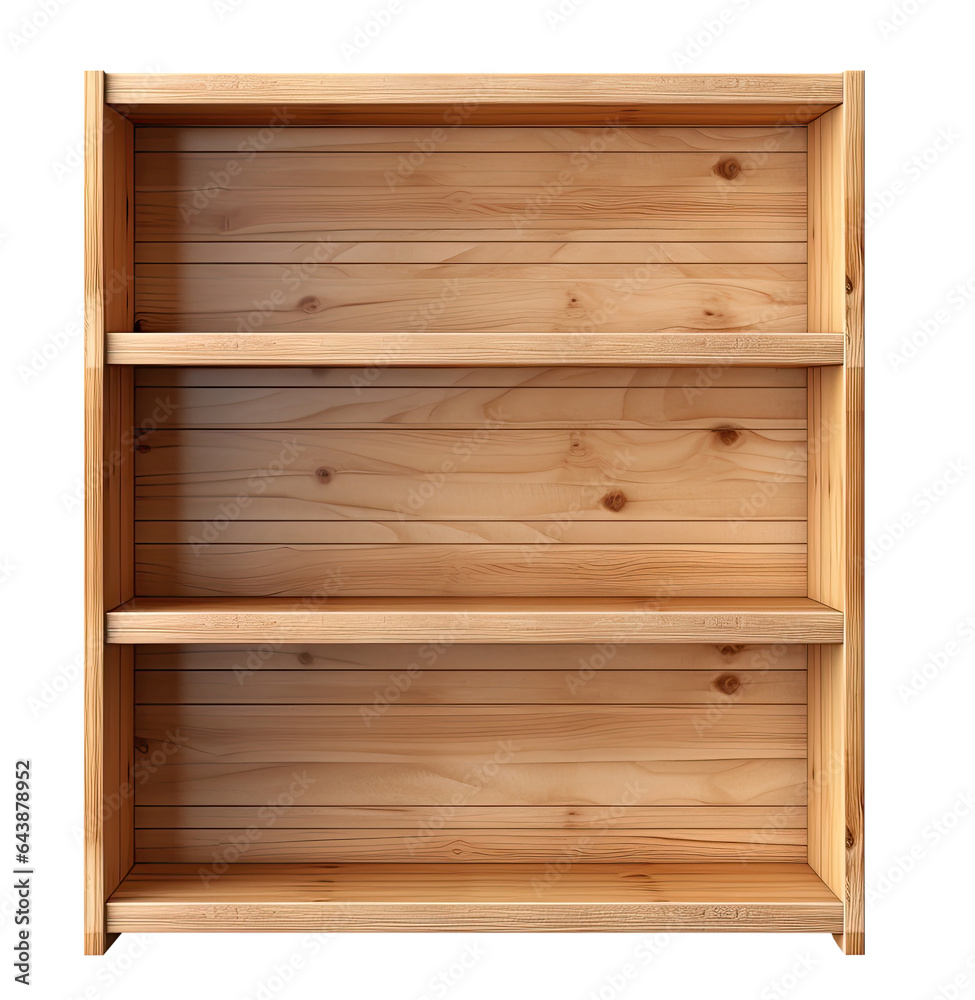 Empty wooden bookshelves isolated on transparent background Stock ...