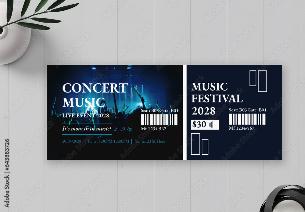 Music Festival Ticket Design Stock Template | Adobe Stock