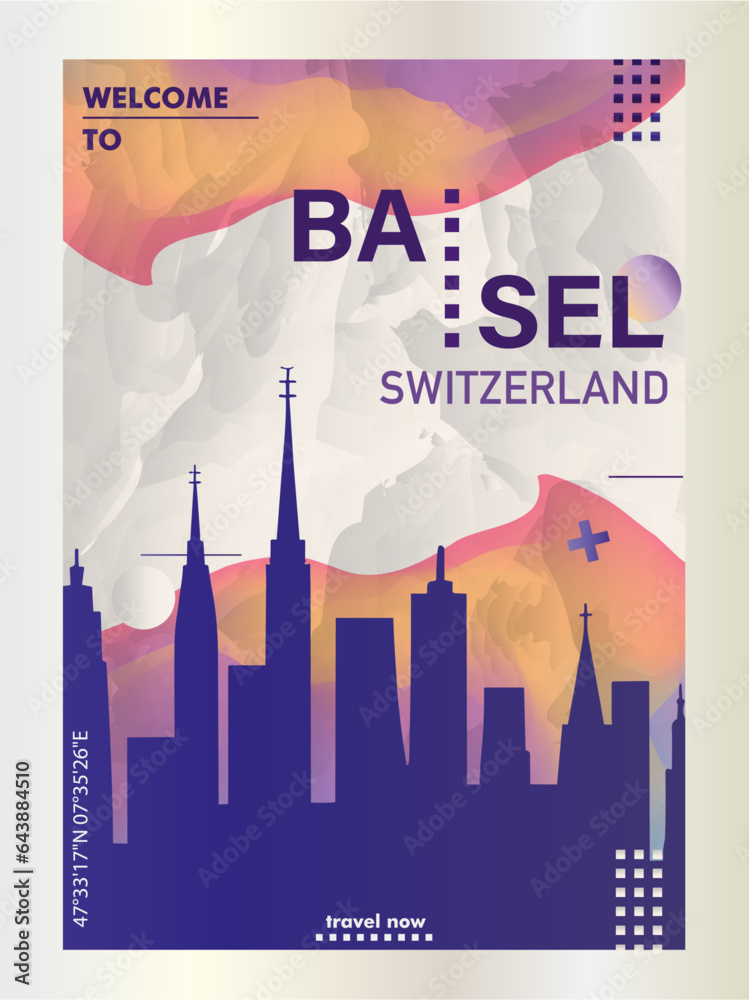 Vetor de Switzerland Basel city poster with abstract shapes of skyline, cityscape, landmarks and ...