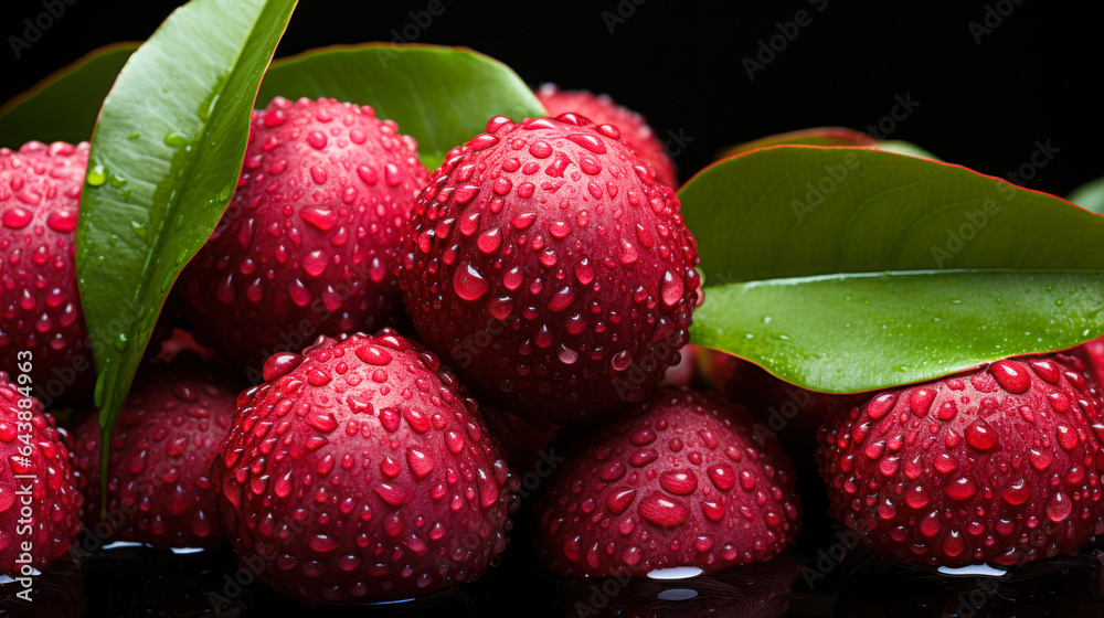 pile of fresh Lychee fruits texture with water spots, shot from a top ...