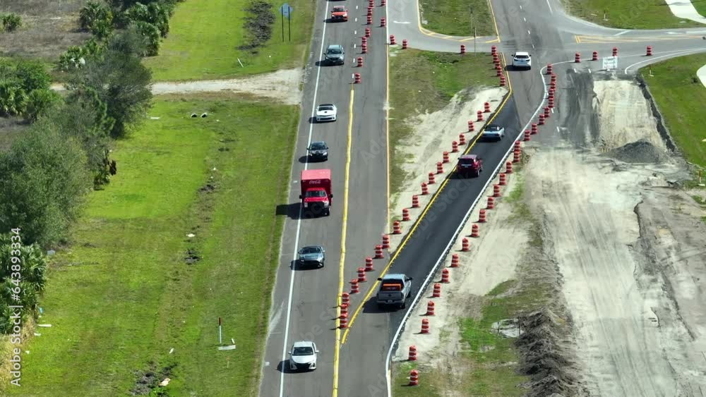 Industrial roadworks. Wide american highway under construction ...