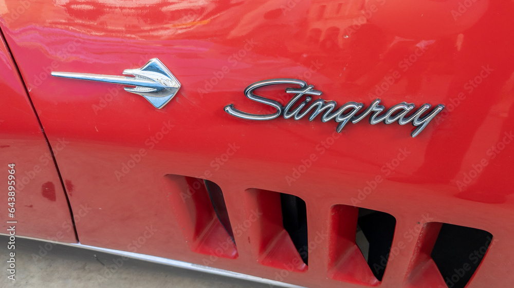 Chevrolet Corvette stingray car text sign logo and brand front side of ...