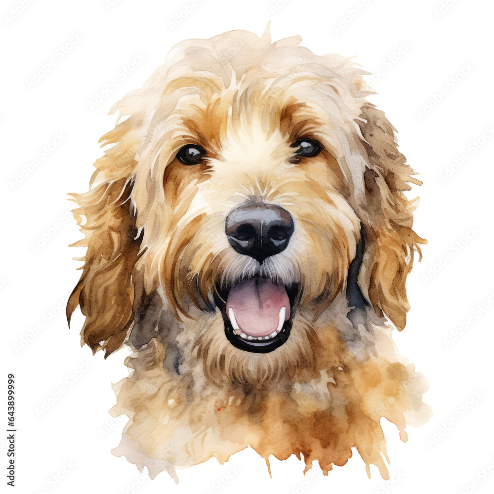 ภาพประกอบสต็อก Goldendoodle portrait watercolor clipart on transparent ...