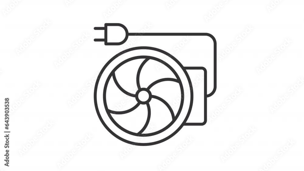 Black thin line animation of inline duct fan, HD video with transparent ...