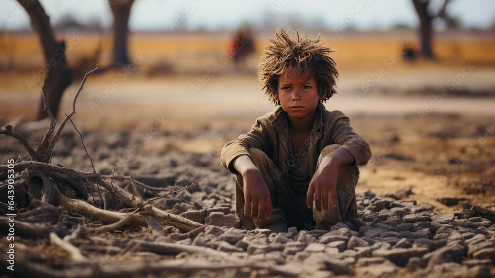 boy Hungry starving poor little child looking at the camera.Generative ...