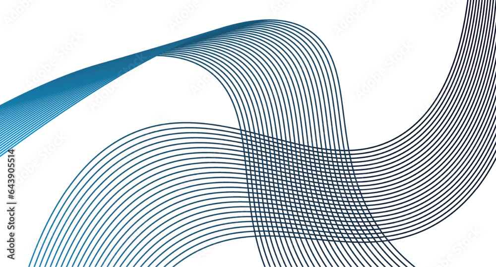 Wave with shadow. Abstract blue lines on a white background. Line art ...