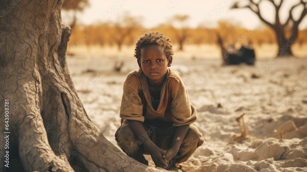 boy Hungry starving poor little child looking at the camera. generative ...